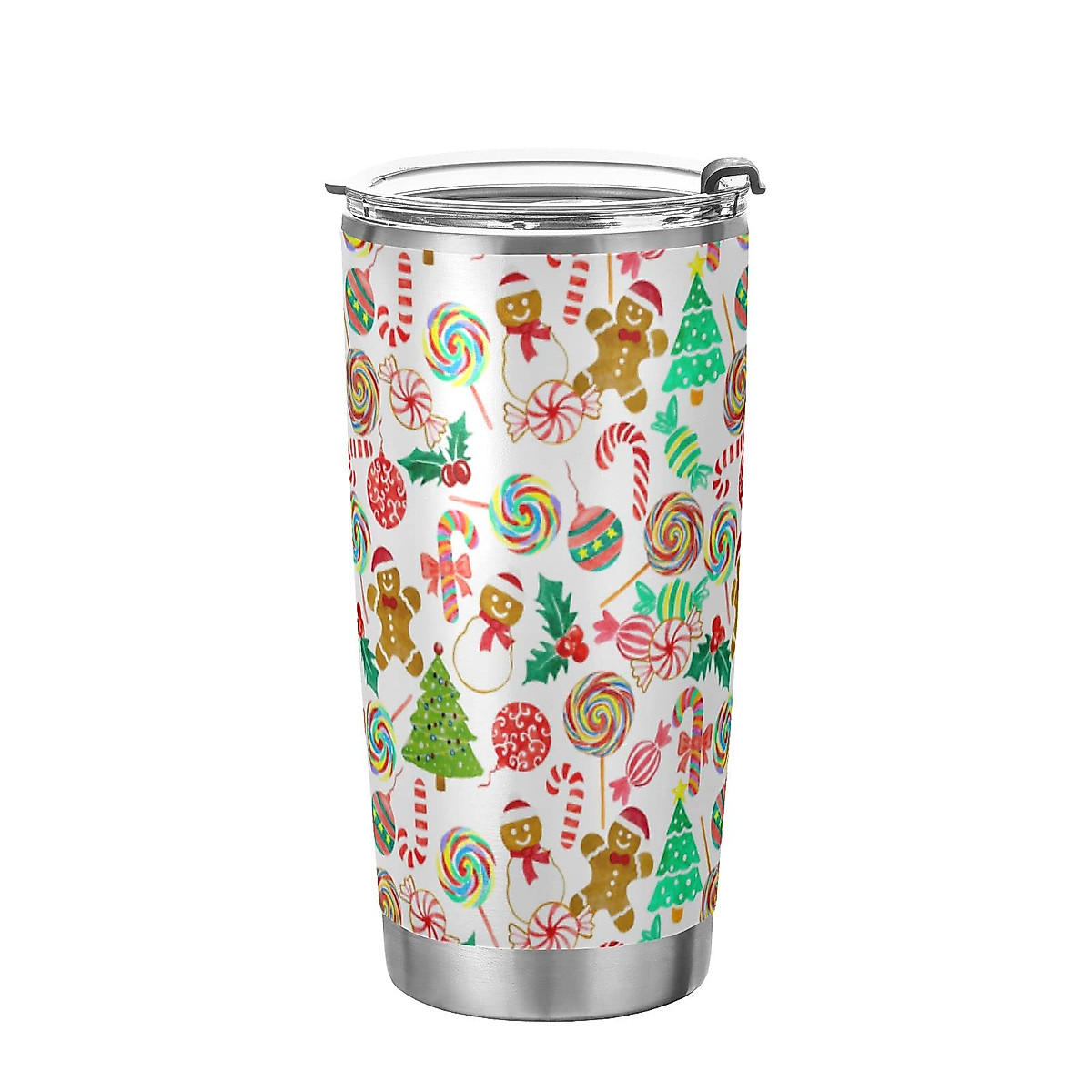 Yasala Christmas Tumbler Candy Cane Lollipop Gingerbread Insulated Coffee Cup Beverage Container Office Travel Mug with Straw and Lid 20oz Holiday Back to School Gift