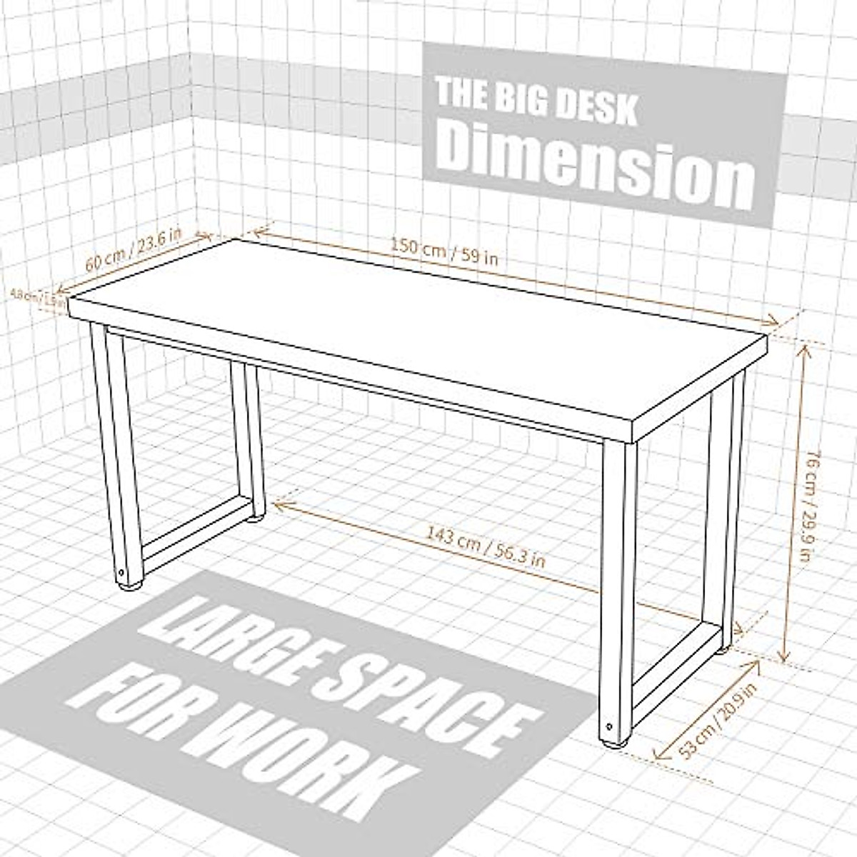 TOPSKY 59" Big Large Computer Office Desk 1.88" Thickness Desktop (Rustic Brown)