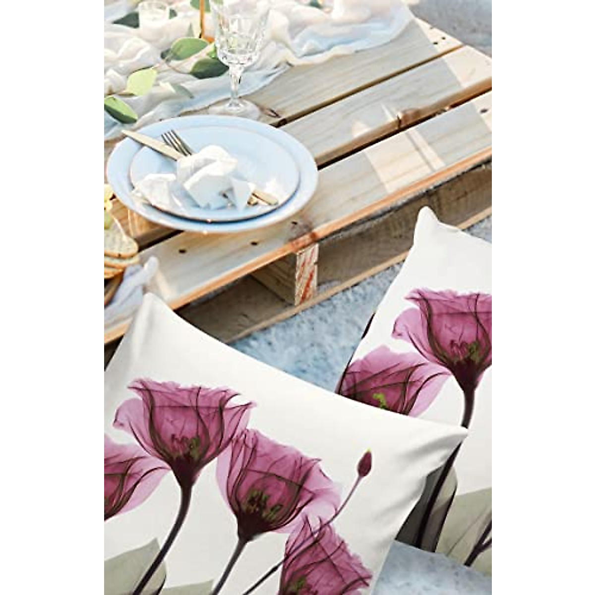 ArneCase Pillow Covers Pack of 2 Outdoor Waterproof Decorative Pillows Case ,Rose Red Tulips Spring Flowers ,Farmhouse Cushion Cases for Patio Furniture Garden-18x18 Inch