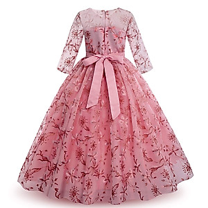 Toddler Baby Little Big Girls High-Low Vintage Ruffle Lace Embroidered Tutu Dress for Kids Pageant Wedding Bridesmaid Formal Flower Princess Birthday Party Maxi Gown Wine Red 9-10 Years