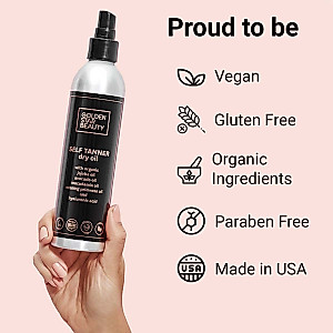 Self Tanner Oil - Natural Sunless Tanning Spray w/Hyaluronic Acid and Organic Oils, Clear Gradual Fake Tan Sprayer for Perfect Golden Glow 8.0 fl.oz