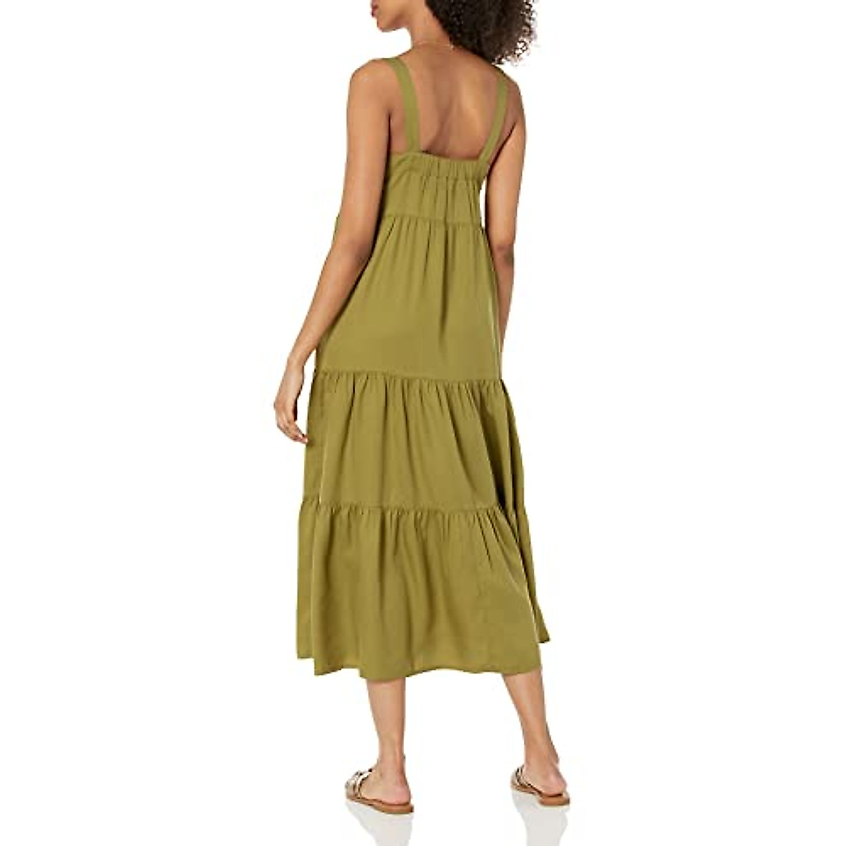 The Drop Women's Britt Tiered Maxi Tent Dress, Olive Oil, M