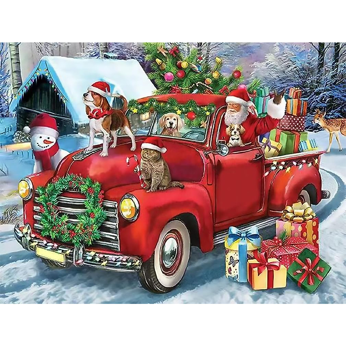 Yonmlenm Christmas Red Truck Diamond Painting Kits-DIY Santa Claus Express Full Circle Diamond Dot Diamond Art Kits, Suitable for Gift Home Wall Decoration (12X16Inch)