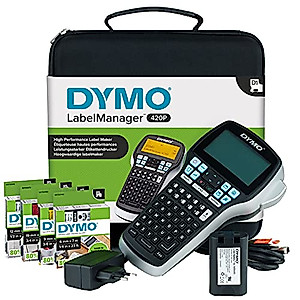 Dymo LabelManager 420P High Performance Rechargeable Portable Label Maker Kit, ABC Keyboard with 4 Rolls of D1 Labels & Carrying Case