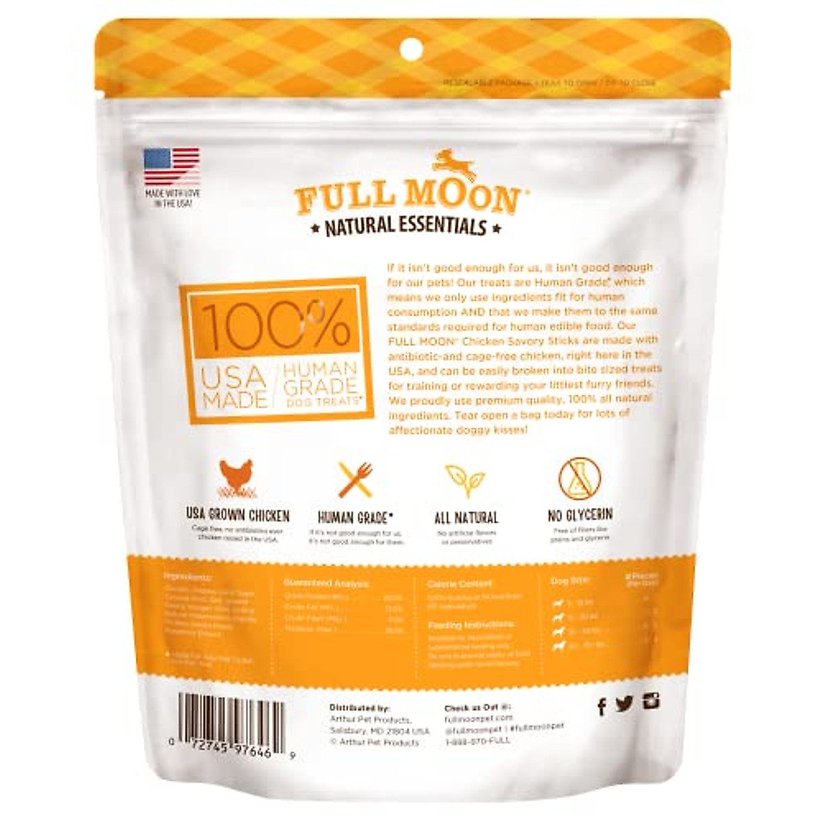 Full Moon All Natural Human Grade Dog Treats, Essential Chicken Savory Sticks, 16 Ounce