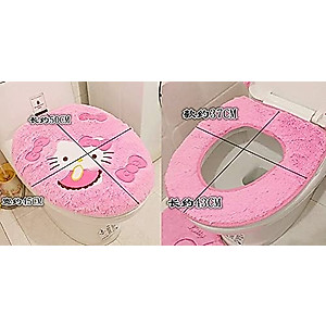 MODGHPT Hello Kitty 4-Piece Toilet Seat Set, Pink and Red, Pink