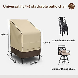 MR. COVER Stacking Outdoor Chair Covers, Fits 4-6 Stackable Patio Chairs, 26W x 34D x 45H Inches, Large Air Vents, Waterproof & UV-Resistant Material, Brown & Khaki