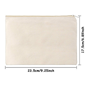 Gejoy 10 Pieces Cosmetic Canvas Pouch Bag Multipurpose Makeup Bag with Zipper Cotton Canvas Travel Toiletry Pouch DIY Craft (L, Beige)