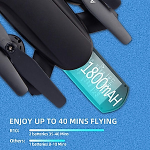 Drone with 720P Camera for Adults - R10 Foldable WiFi FPV RC Quadcopter - Altitude Hold - Gesture Photography - APP Control - Includes 2 Batteries