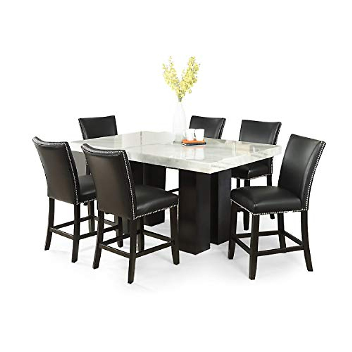 Steve Silver Camila Marble Top Rectangular 7-Piece Counter Height Dining Set - Black