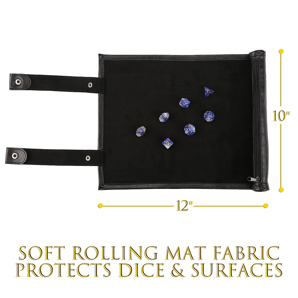 ROSELLE 2 in 1 Leather Dice Mat Dice Tray for DND Dice, Scroll Dice Tray and Rolling Mat with Zipper Holder, Compatible with DND D&D Dungeons & Dragons Game(Black，Only Mat)