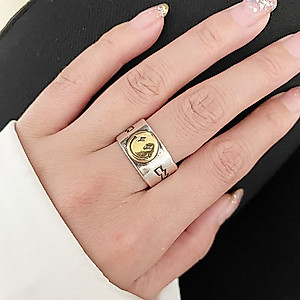 Woent Statement Smiling Face Rings Vintage Band Adjustable Bands Smiley Wide Rings Jewelry for Women (Gold)