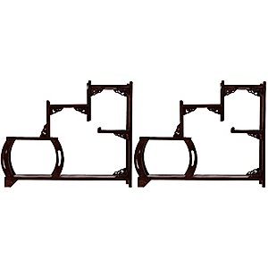 Operitacx 2pcs Chinese Cabinet Wooden Wall Rack Home Tea Shelf Assemble Study Figurines Carving Decor Office Organizer Living Antiques Curio Pot Antique-and-Curio Stand Rosewood Frame