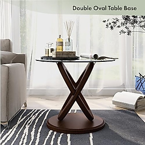 Furniture of America Xenda Modern Oval Glass Top X-Shaped Base for Living Room, Bedroom, Home Office, 26-inch, End Table - Brown