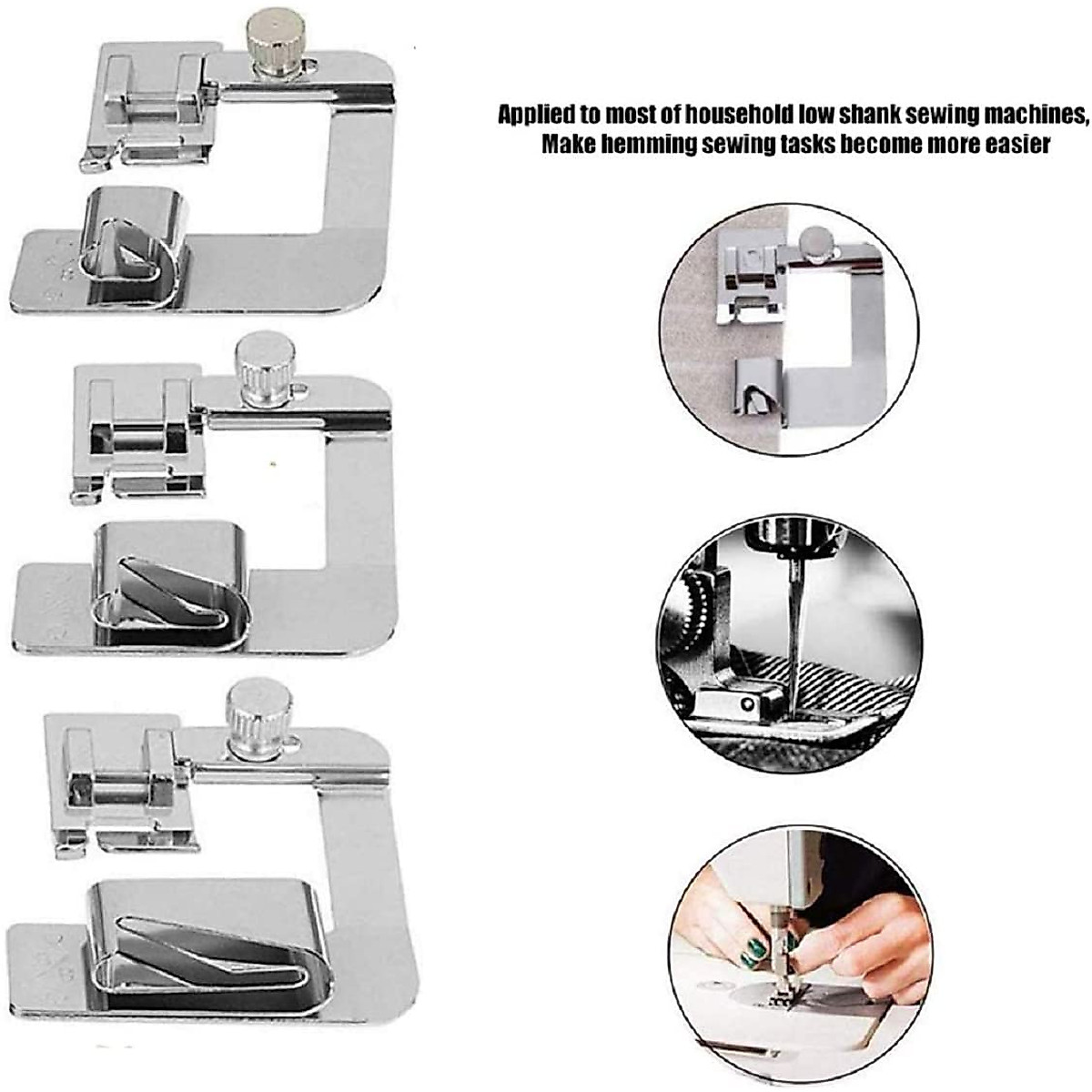 7PCS Sewing Presser Foot Kit Includes 6PCS Rolled Hem Presser Foot and 1PCS Universal General Purpose Zig Zag Foot for Most Low Shank Snap-On Singer, Brother, Babylock, Janome Sewing Machines