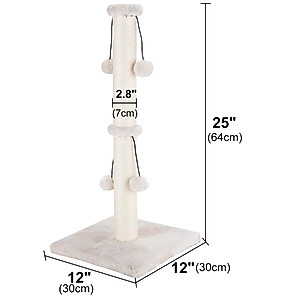 Dimaka Cat Scratching Post, Natural Sisal Rope Claw Scratcher Post with 4 Hanging Toy Balls for Indoor Cats and Kittens (25 inches for Kittens, Beige)