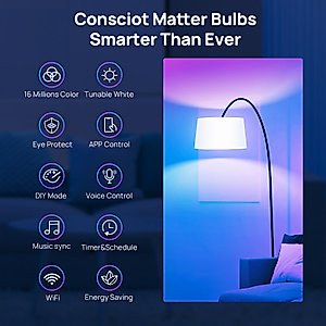 Consciot Smart Light Bulbs, WiFi Bluetooth Color Changing LED Light Bulb, Music Sync, 60W Equivalent Smart Bulb, A19 E26 RGBTW Light Bulbs That Works with Alexa/Google Home/Apple Home/Siri, 3 Pack