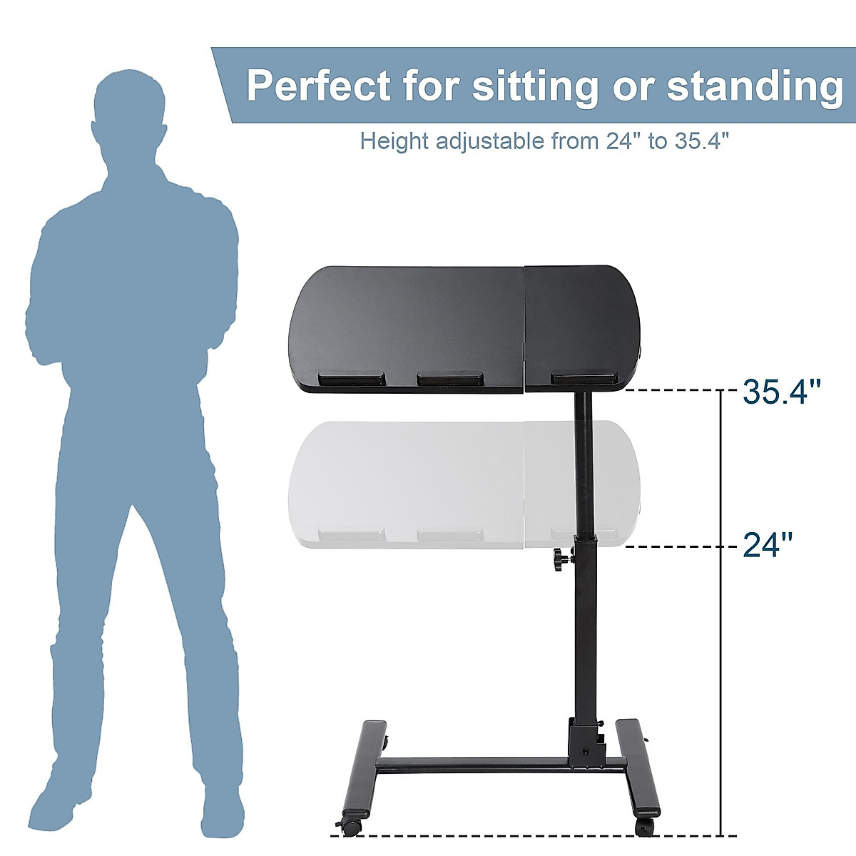 F2C Portable Adjustable Height 360° Swivel Laptop Desk PC Computer Mobile Notebook Laptop Stand Rolling Table Desk Cart Tiltable with Wheels Casters& Mouse Pad Table (360° Swivel Rolling-Black)