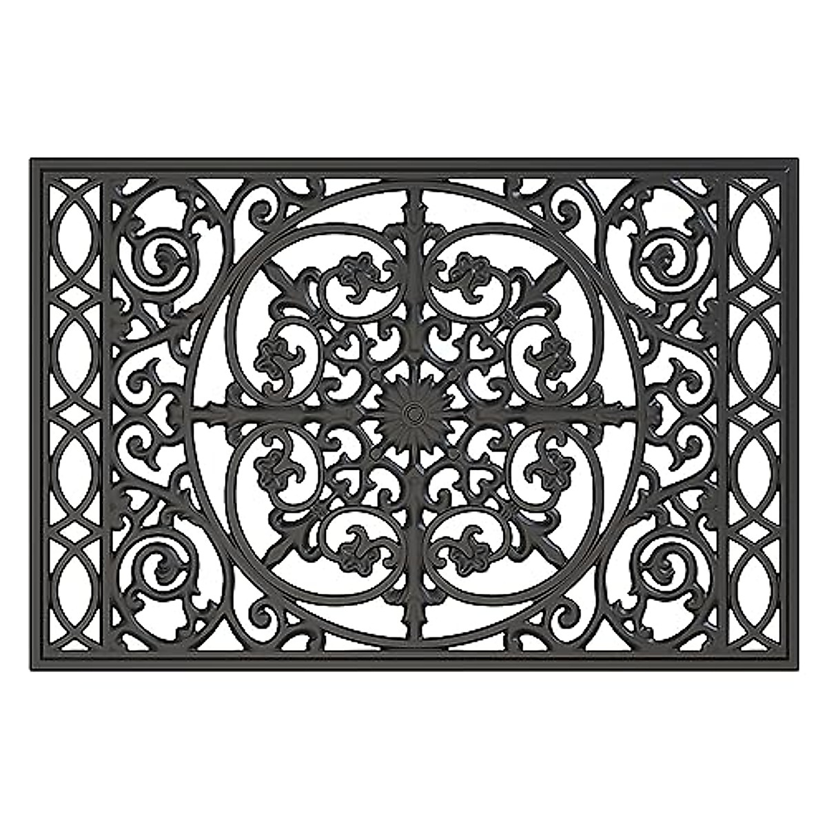 FIOZOR Original Rubber Door Mat for Outdoor Indoor, Easy Clean, Durable Waterproof Doormats, Low-Profile Rug Mats for Patio,Entry (Black Flower, 24 * 16")