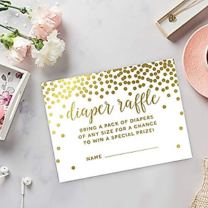 Andaz Press Metallic Gold Confetti Polka Dots Party Collection, Baby Shower Diaper Raffle Cards, 30-pack