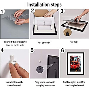 pojah 11x14 Picture Frame Set of 4,Black Photo Frame with Mat Display Pictures 8x10 or 11x14 Without Mat,PVC Glass,for Wall Home Office Décor（11x14,Black）