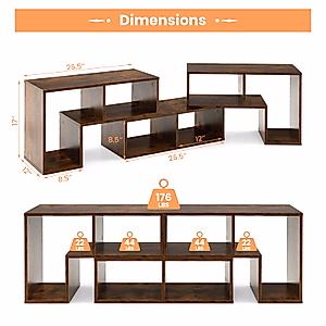 BUSHLY 3 Pieces Console TV Stand, Modern Multimedia Furniture for 50 55 60 65 Inch Flat Screen TV, DIY Open Storage Bookcase Shelf for Storage and Display, Suitable for Living Room Bedroom (Brown)