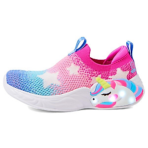 Skechers Kids Unicorn Dreams-Sherbert STA Sneaker, Hot Pink/Multi, 3 US Unisex Little Kid