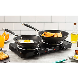 Kitchen Countertop Cast-Iron Double Burner - Stainless Steel Body – Ideal for RV, Small Apartments, Camping, Cookery Demonstrations, or as an Extra Burner – by Durabold (Black)