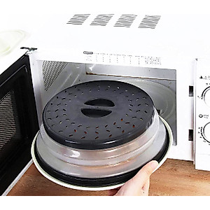 2-Pack Upgraded Microwave Splatter Cover, 10.5 inch Vented Collapsible Microwave Cover for Food, Microwave Plate Cover, Fruit and Vegetable Dish Drainer Basket, BPA-Free, Easy to Grip (Black)