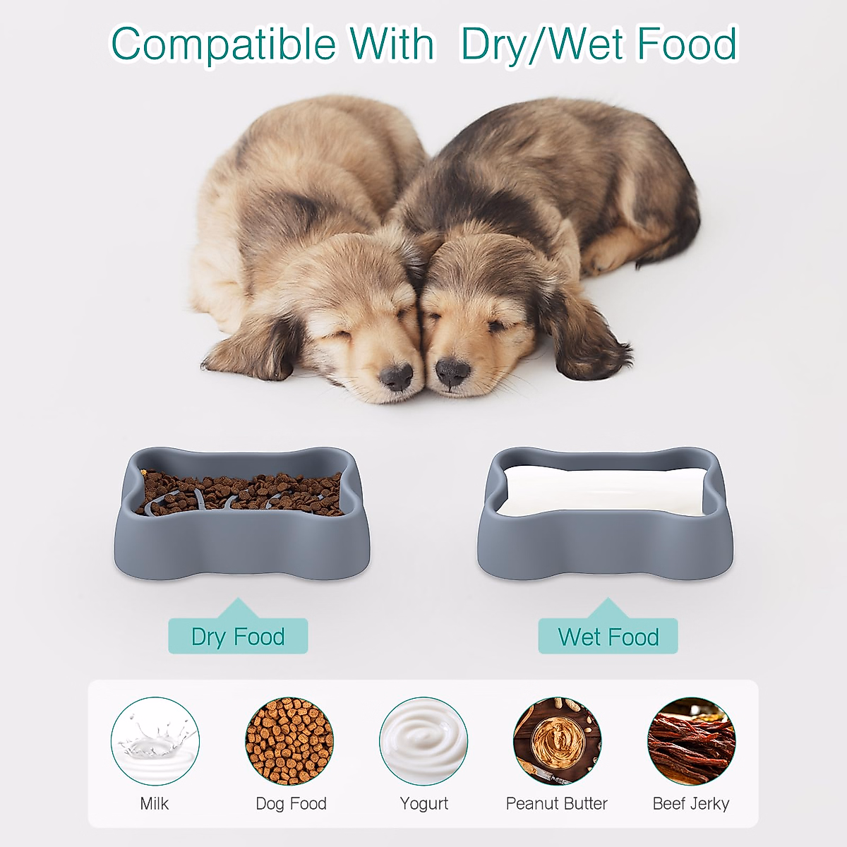 ORIA Slow Feeder Dog Bowls, Silicone Dog Food Bowl with Suction Cups, Interactive Dog Puzzle Bowl for Slow Eating, Anti-Choking, Slow Feeder Cat Bowl for Dogs Cats, Dry and Wet Food