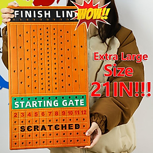 Grhonior Large 21 inches Horse Racing Board Game with 11 Luxury Metal Craft Horses Thickened Pine Finish LINE Race Game Chessboard Including 2 Sets of dice and 2 Boxes of Cards