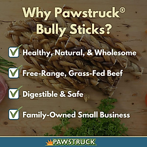 Pawstruck 12" Braided Bully Sticks for Dog, Pet Food, Beef Flavor, Natural Bulk Dog Dental Treats & Healthy Chews, Chemical Free, 12 inch Best Low Odor Pizzle Stix (5 Stick(s)), 1.08 Pounds
