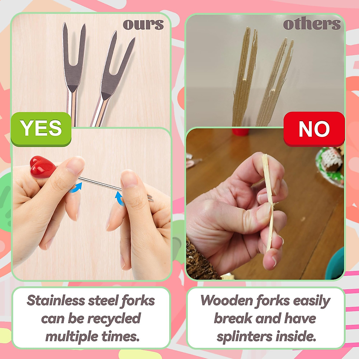 Set of 10 Stainless Steel Fruit forks and 1 Love Holder, Fruit Forks Dessert Forks Salad Forks Food Picks