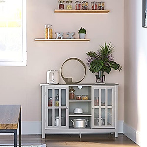 HOMCOM Sideboard, Buffet Cabinet, Coffee Bar Cabinet, Kitchen Cabinet with Storage Shelves, Slatted Framed Doors and Cable Management for Living Room, Gray