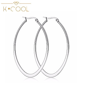 K COOL Stainless Steel Women Big Oval Teardrop Hoop Earrings For Women Hypoallergenic Huggie Silver 55cm