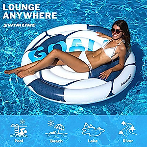 Swimline Inflatable Soccer Ball Ride-On Pool Float Blue/White, 60"