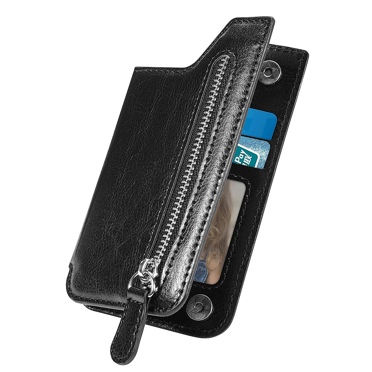 TopFunny Stick on Wallet for Phone Case, Credit Adhesive Card Holder for Back of Phone Cases Flip Leather Zipper Wallet Sleeve Pouch Compatible with iPhone, Samsung Galaxy Most Smartphones Black