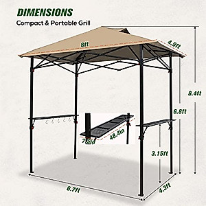 COOS BAY 8x5 Pop up Grill Gazebo Portable BBQ Gazebo Canopy Tent with Roller Bag, Outdoor Barbeque Shelter, Beige