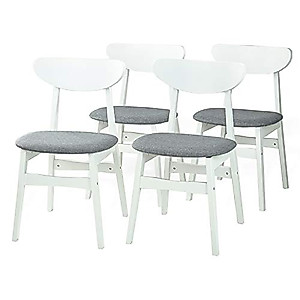 Wickerix Set of 4 Solid Wood Yumiko Dining Kitchen Modern Side Chairs w/Padded Seat, White Color