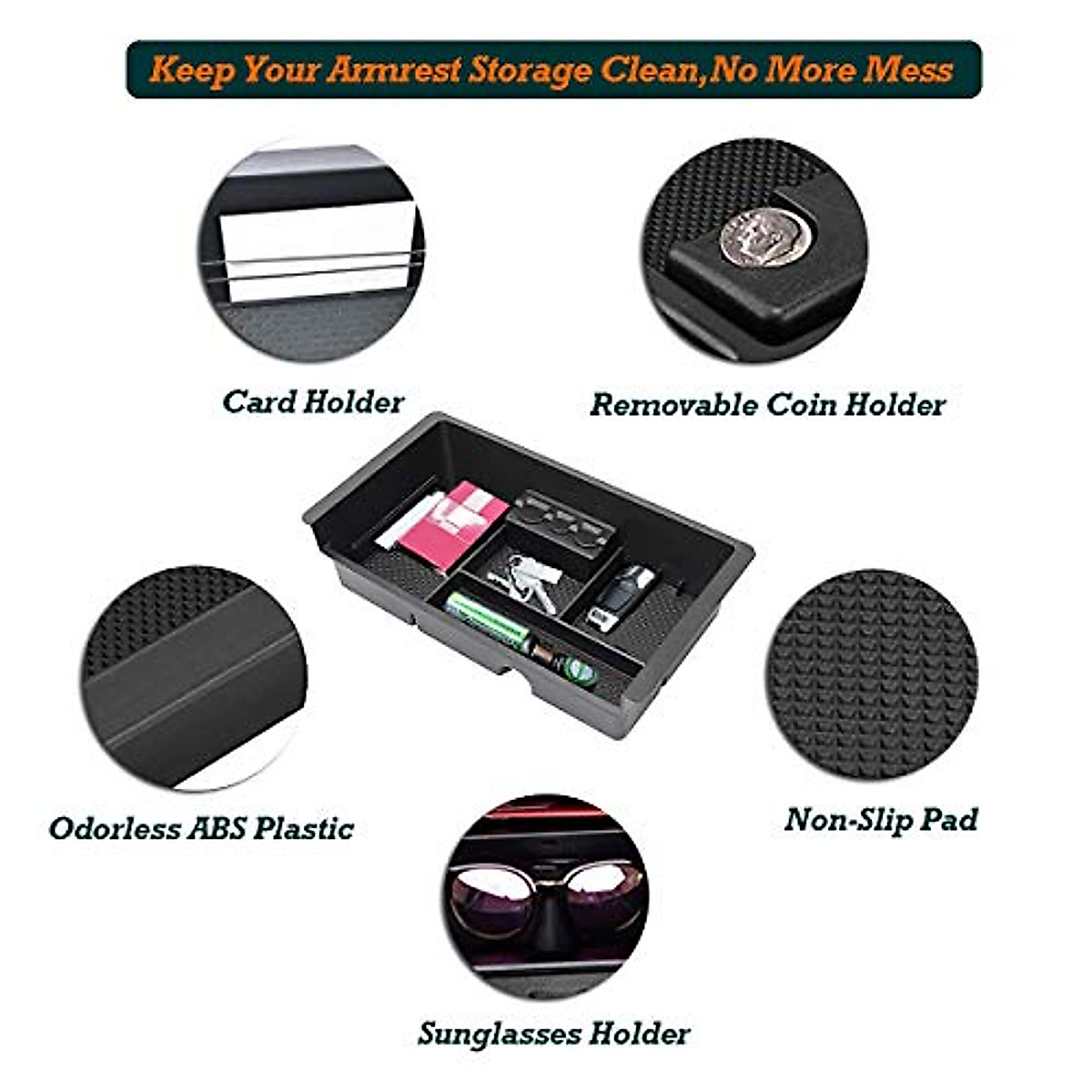 Center Console Organizer Fit for 2015-2020 Chevy Tahoe/Suburban/GMC Yukon|2014-2018 Chevrolet Silverado/GMC Sierra 1500, 2500/3500HD(2015-2019), Armrest Storage Box Tray with Coin Holder, 22817343…