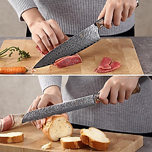 Wakoli Knife Block Sets, 5 Pieces Chef Knife Set with Block - Damascus Kitchen Knife Set with Magnetic Knife Block, Professional Kitchen Knife Block Set with Sycamore Wood Handles (Culinary Sycamore)