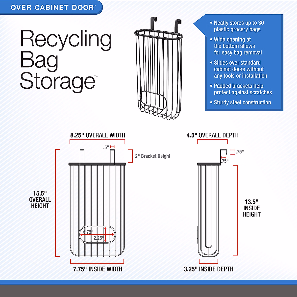 Spectrum Diversified Ashley Over-The-Cabinet Dispenser Plastic Holder for Kitchen Storage & Organization, Under Sink Organizer for Recycling Grocery Bags, Bronze