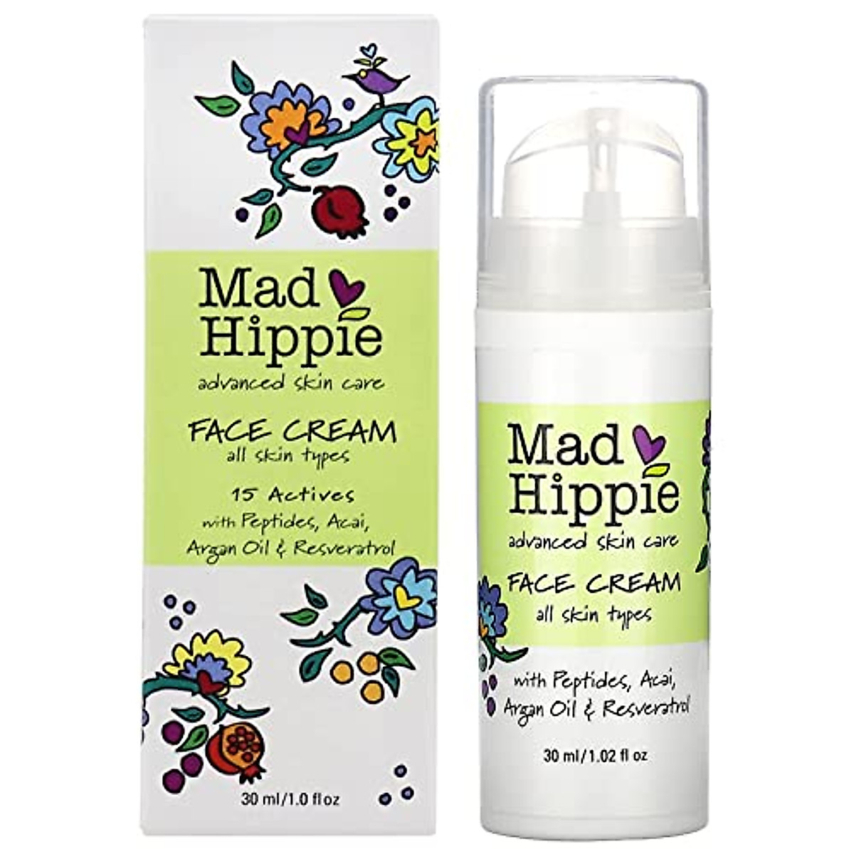 Mad Hippie Facial Skin Care Products, Face Cream, Face Moisturizer Packed with Natural Vegan Active Ingredients, Peptides & Antioxidants to Reduce the Appearance of Wrinkles, 1.0 Fl Oz