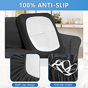 HDCAXKJ Couch Cover 7 Piece Velvet Stretch Dog Sofa Covers for 3 Cushion Couch Soft Magic Fitted Anti Slip T Cushion Sofa Slipcovers 3 Seat Living Room Pet Furniture Protector (Dark Gray, Large)