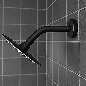 NearMoon Shower Arm + Flange + Teflon Tape, Made of 304 Stainless Steel, Shower Head Extension Extender Pipe Arm, Wall-Mounted For Fixed Bathroom Shower Head, Never Rust (6 Inch, Matte Black)