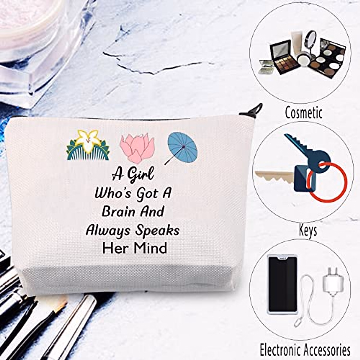 MNIGIU Inspiration Mulan Fans Gift Mulan Cosmetic Makeup Bag A Girl Whos Got a Brain and Always Speaks Her Mind (speak her mind bag)