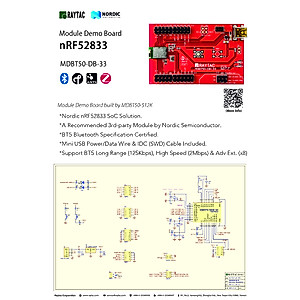 MDBT50-DB Nordic nRF52833 Module Demo Board Dev Kit 18 GPIO Bluetooth Module BT5.2 FCC IC CE Telec KC SRRC (Chip Antenna)