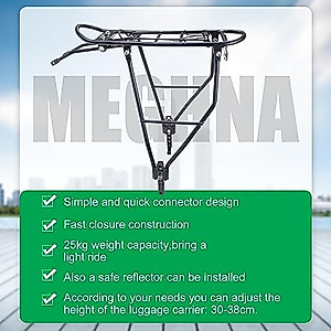 WEEROCK Bike Rear Rack 55LB Load Bearing Capacity Luggage Carrier, Height Adjustable Bike Cargo Rack Suits for 24-28 Inch Bike, Black