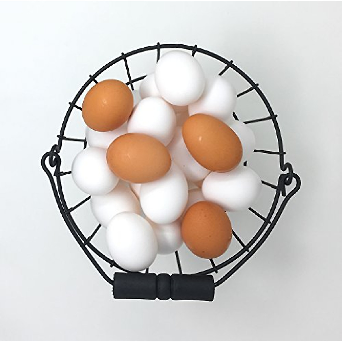 Wire Egg Basket, Round with Wood Handle, Black by EggBaskets