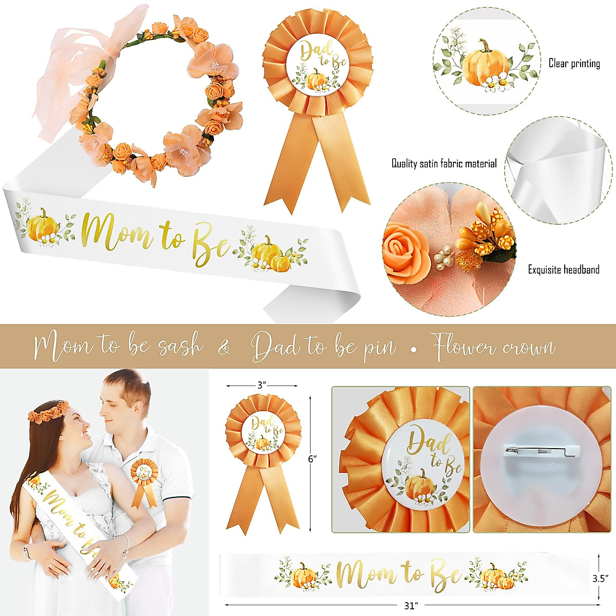 Little Pumpkin Baby Shower Decorations Party Supplies for Boy or Girl, Rustic Fall Autumn Baby Shower Decor, A Little Pumpkin is on The Way Backdrop Balloon Arch Baby Box Mom to Be Sash Dad to Be Pin